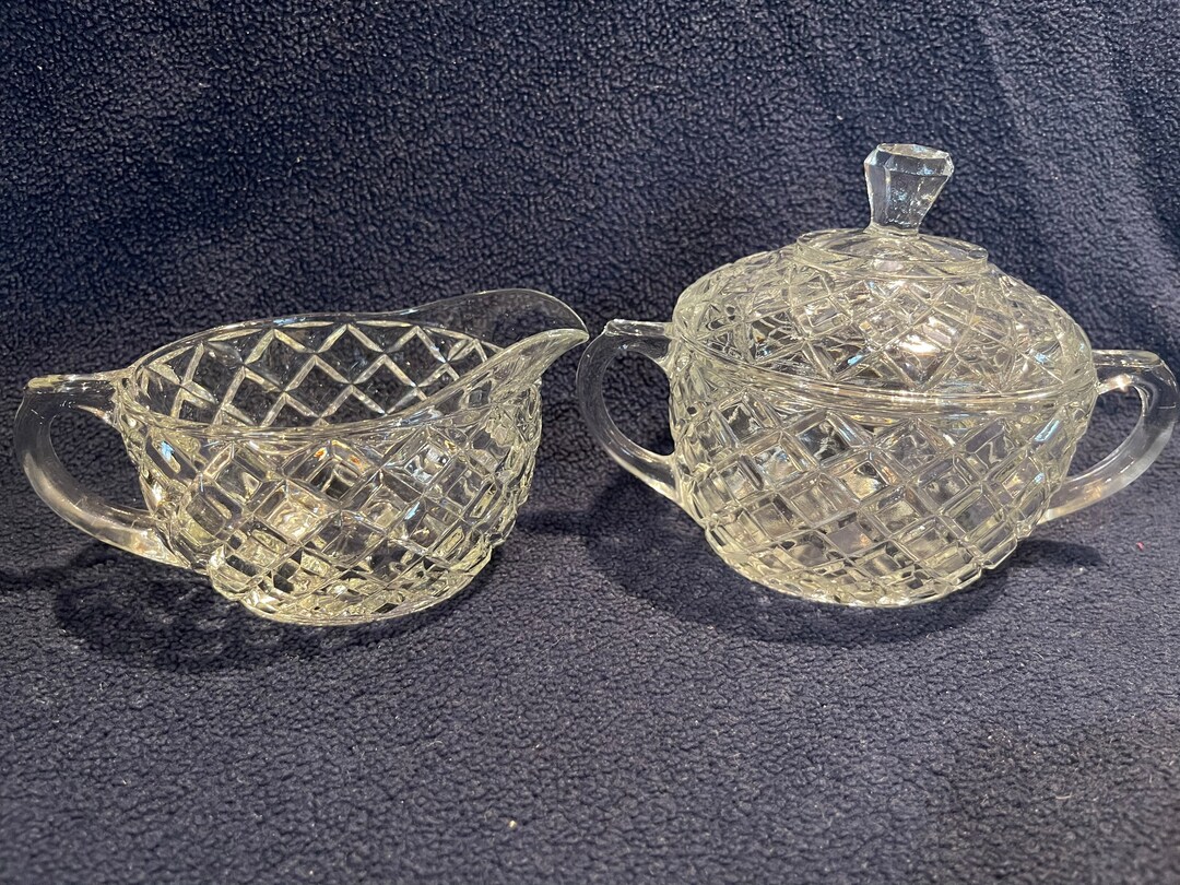 Vintage Diamond Cut Sugar Snd Creamer Set - Etsy