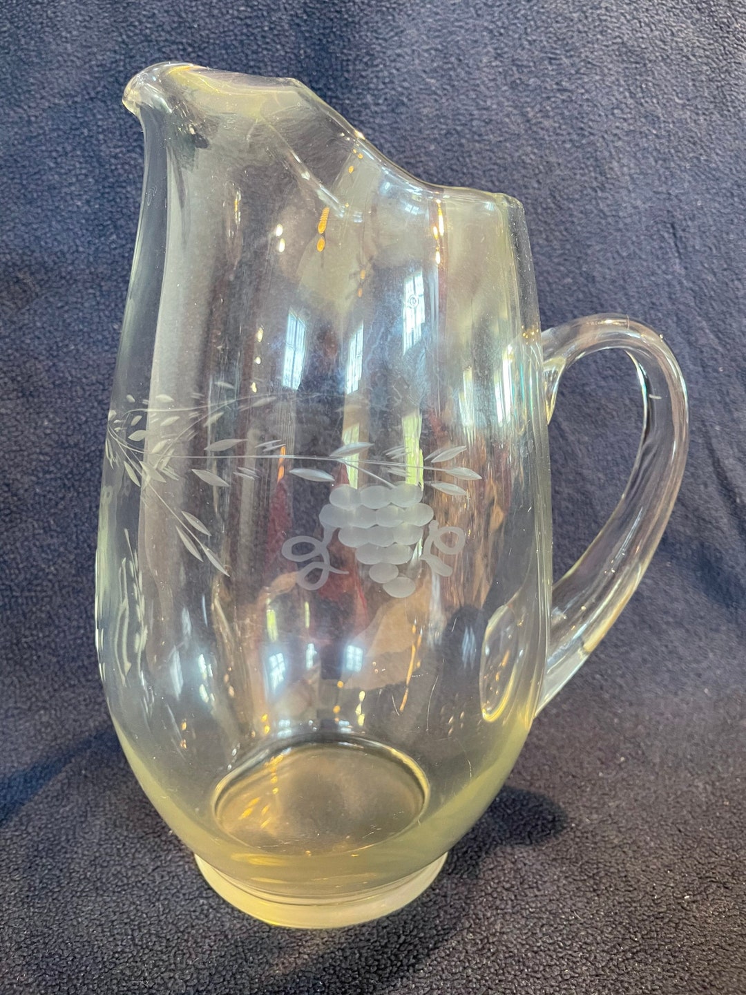 Vintage Etched Glass Pitcher - Etsy