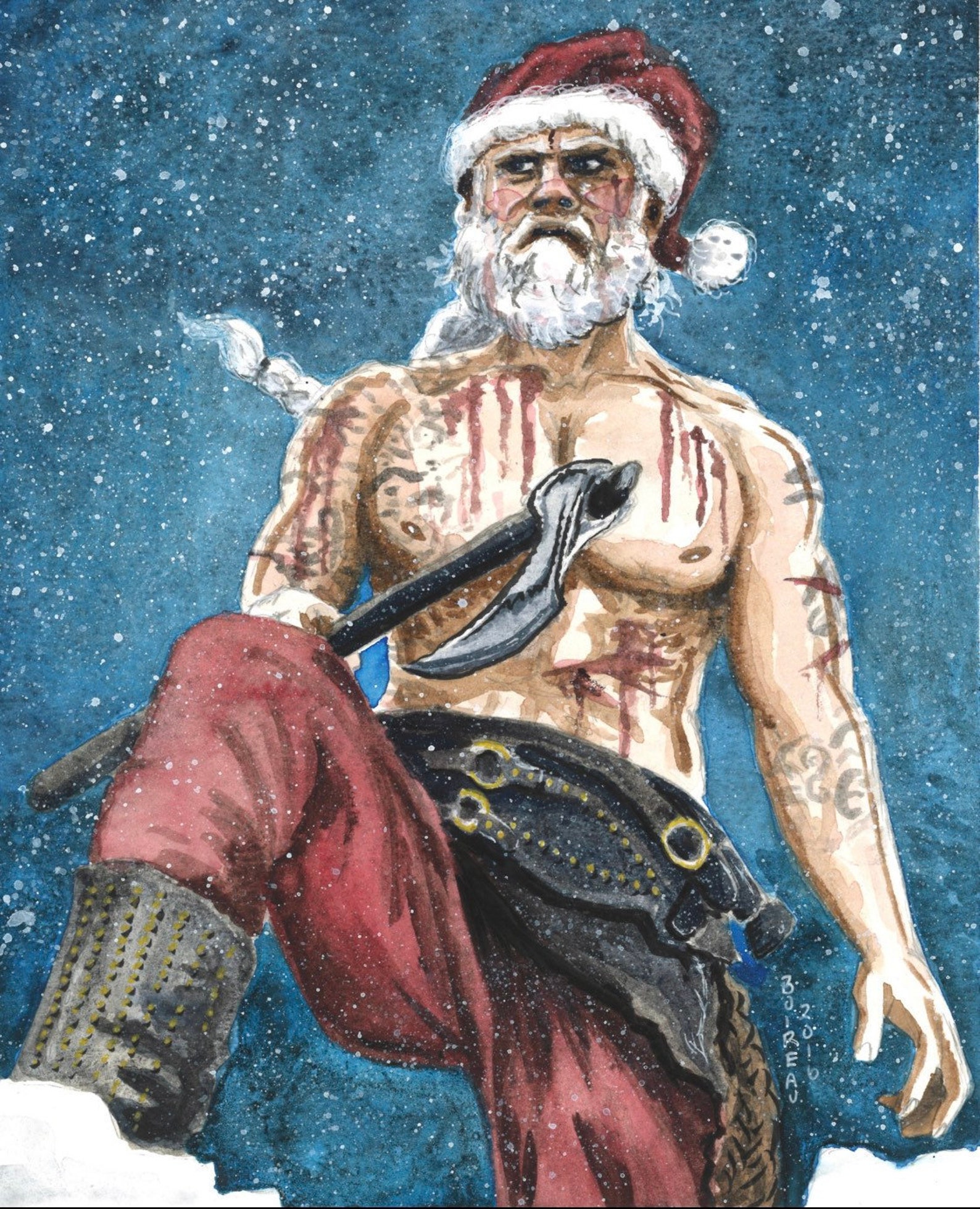 Viking Santa 8x10 cantaba pintura original en acuarela. | Etsy
