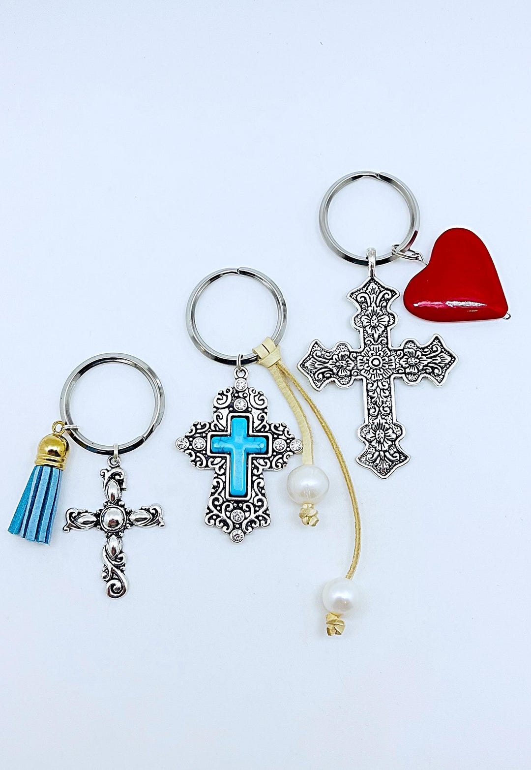 Choice of Silver Pewter Cross Key Rings, Ladies Cross Key Rings, Cross ...