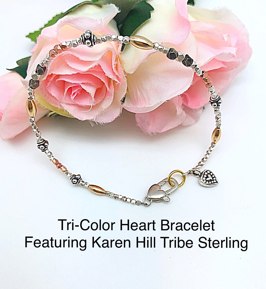 Tri-color Heart Hill Tribe Bead Bracelet, Hill Tribe Bead Heart ...