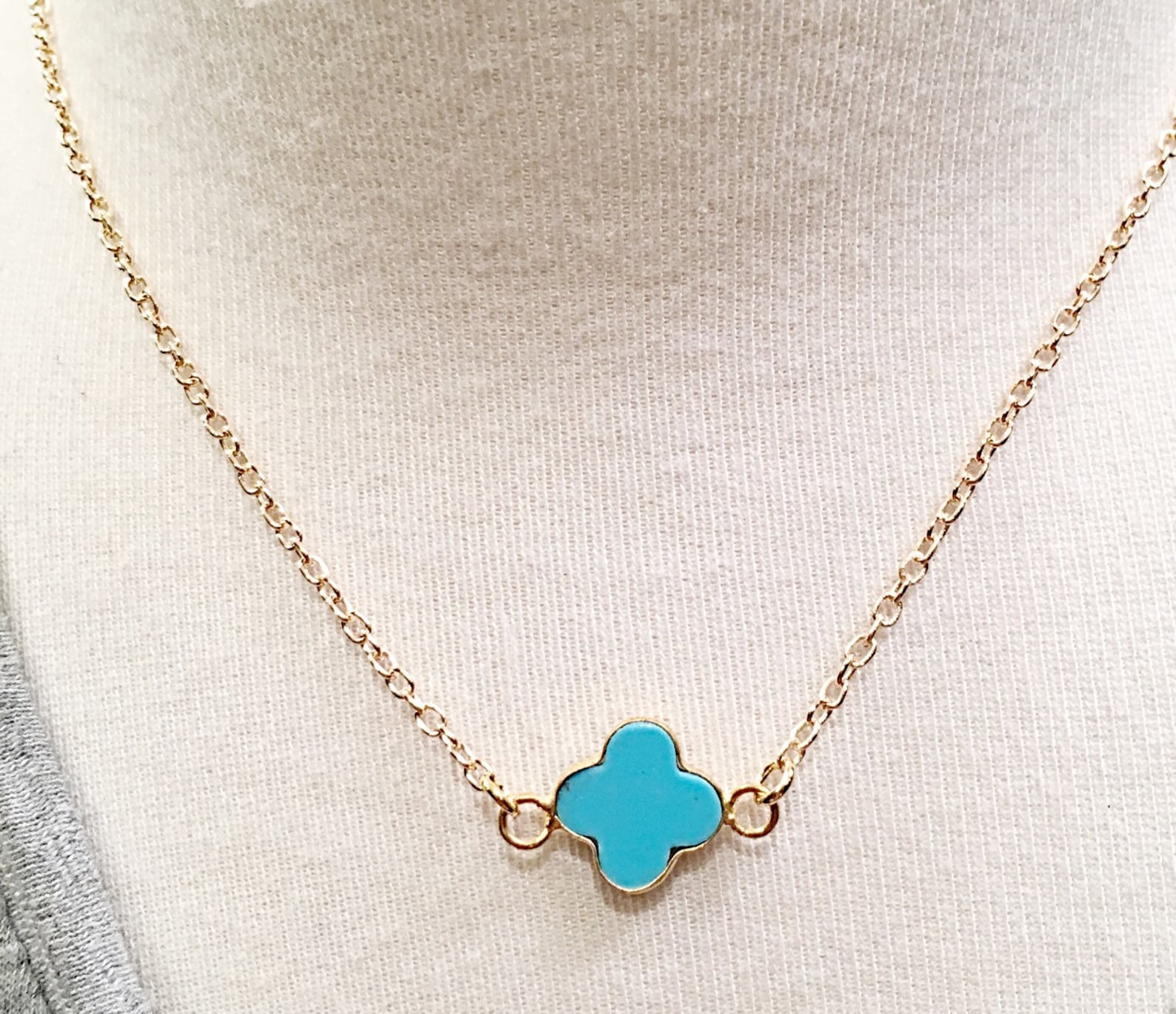 Turquoise Quatrefoil Gold Necklace Turquoise Clover Bracelet - Etsy