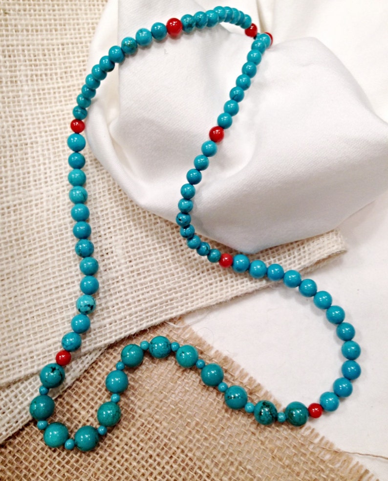 Graduated Turquoise and Genuine Vintage Red Coral Mix for - Etsy