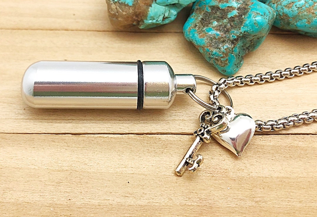 Collar de vial de urna de cremación de corazón y llave, llavero de urna ...
