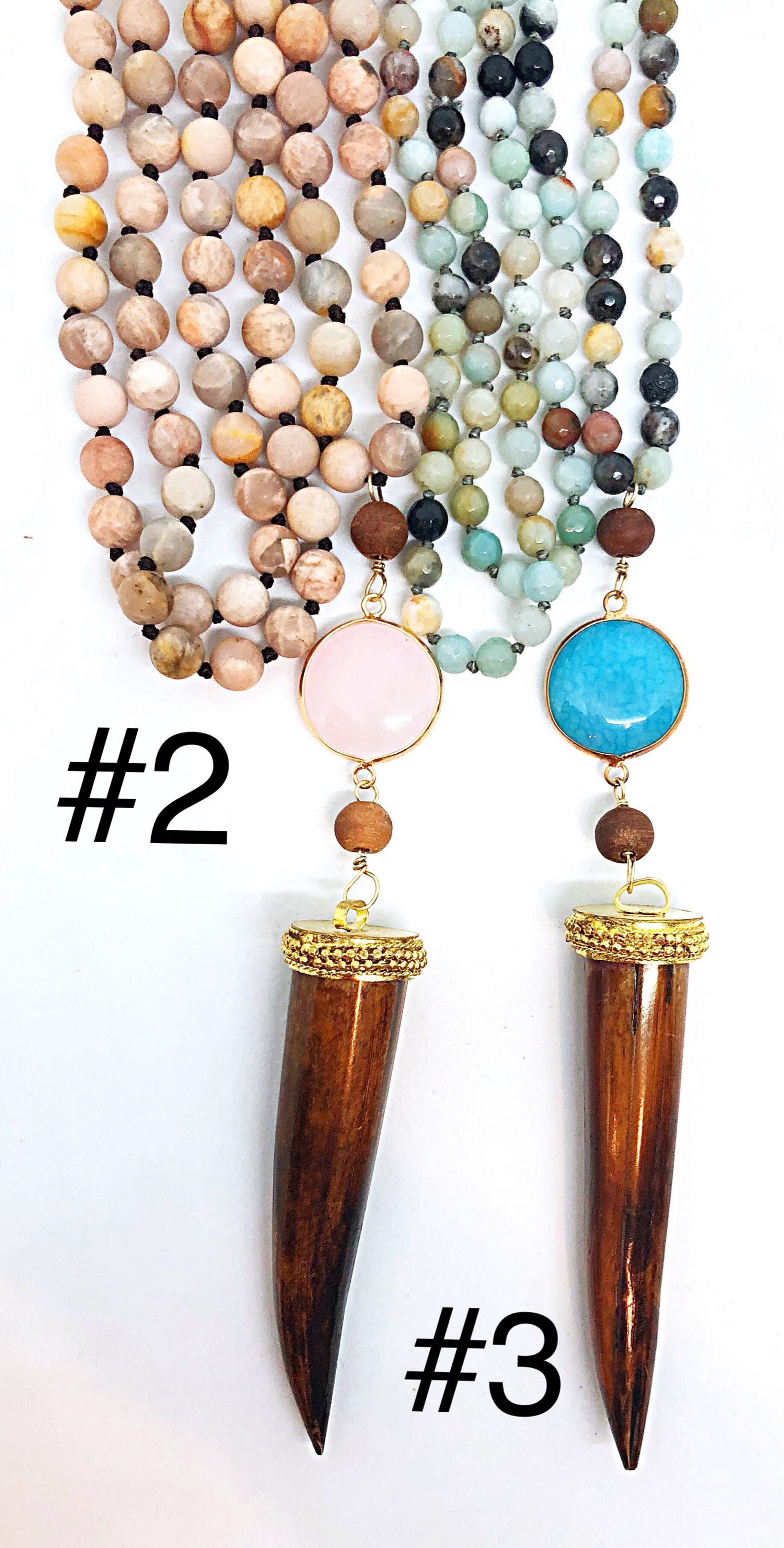 Sale Agate Discs & Brown Horn on Long Knotted Gemstone Necklaces, Sale ...