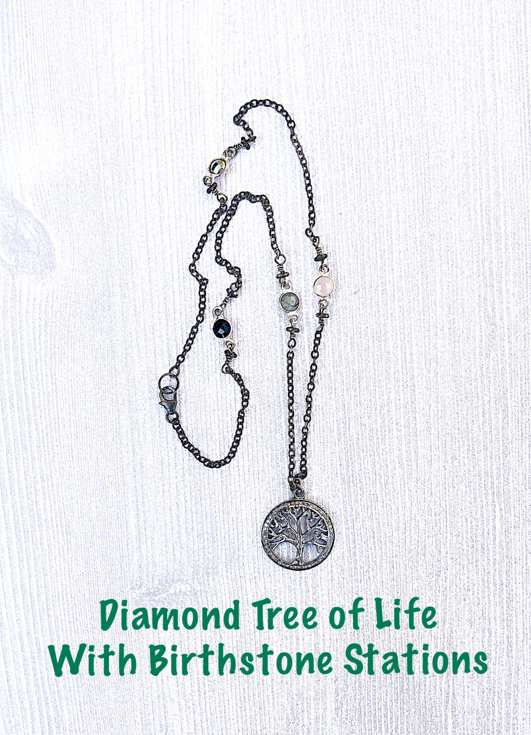Diamond Tree of Life Necklace With Gemstone Stations, Mother’s Tree of ...