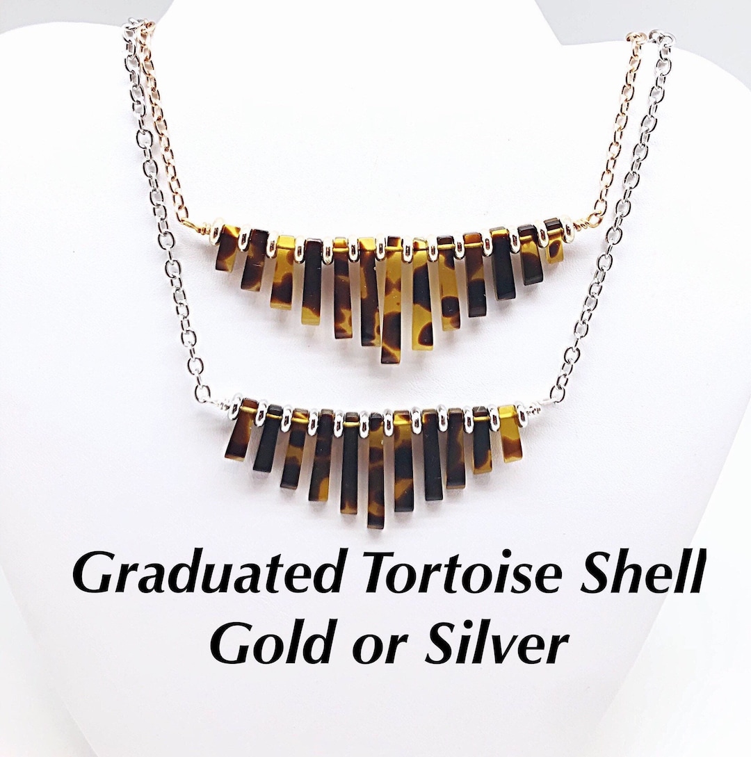 Tortoise Shell Graduated Fan Necklace in Silver or Gold, Tortoise Shell ...