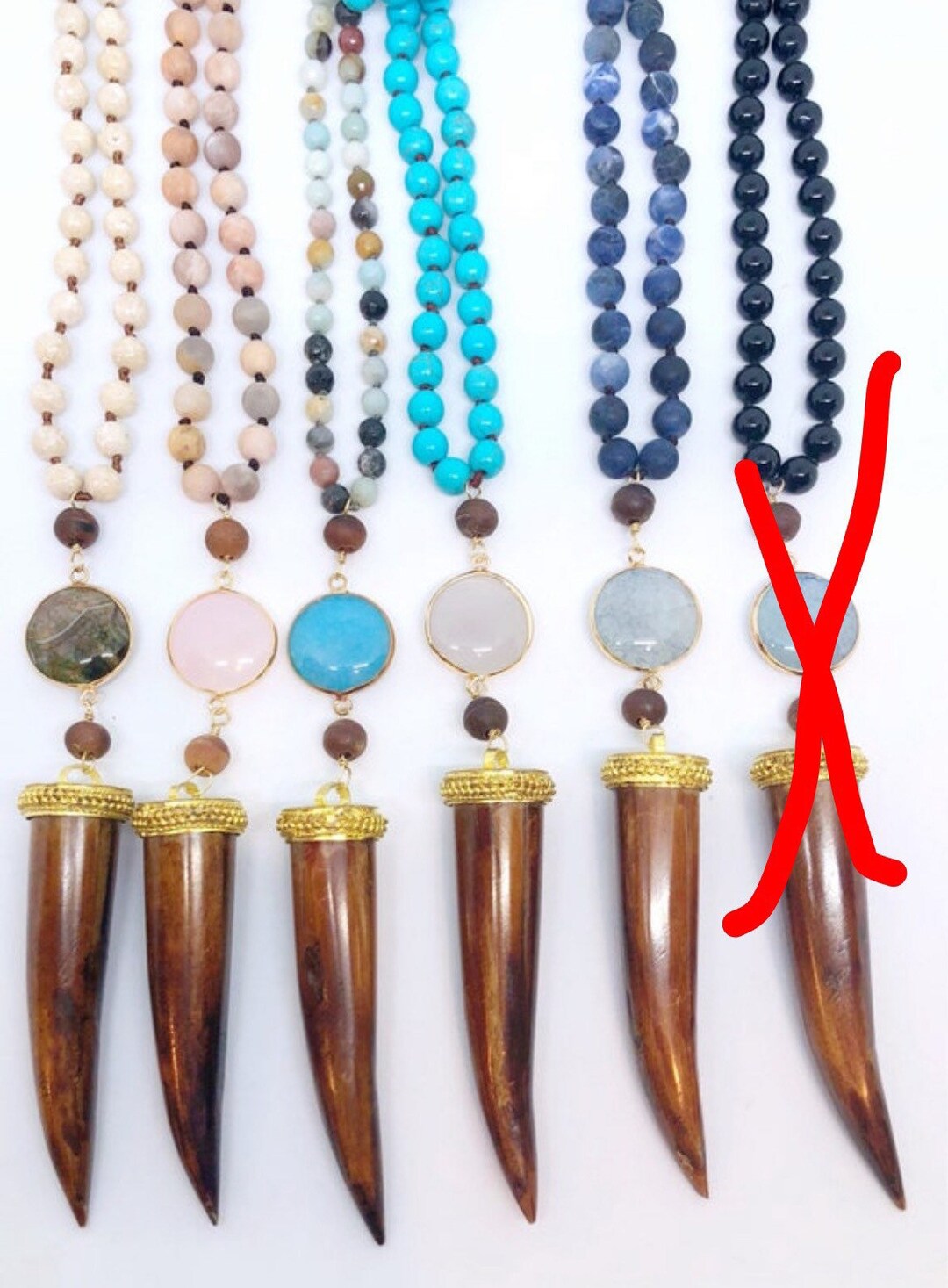 Sale Agate Discs & Brown Horn on Long Knotted Gemstone Necklaces, Sale ...