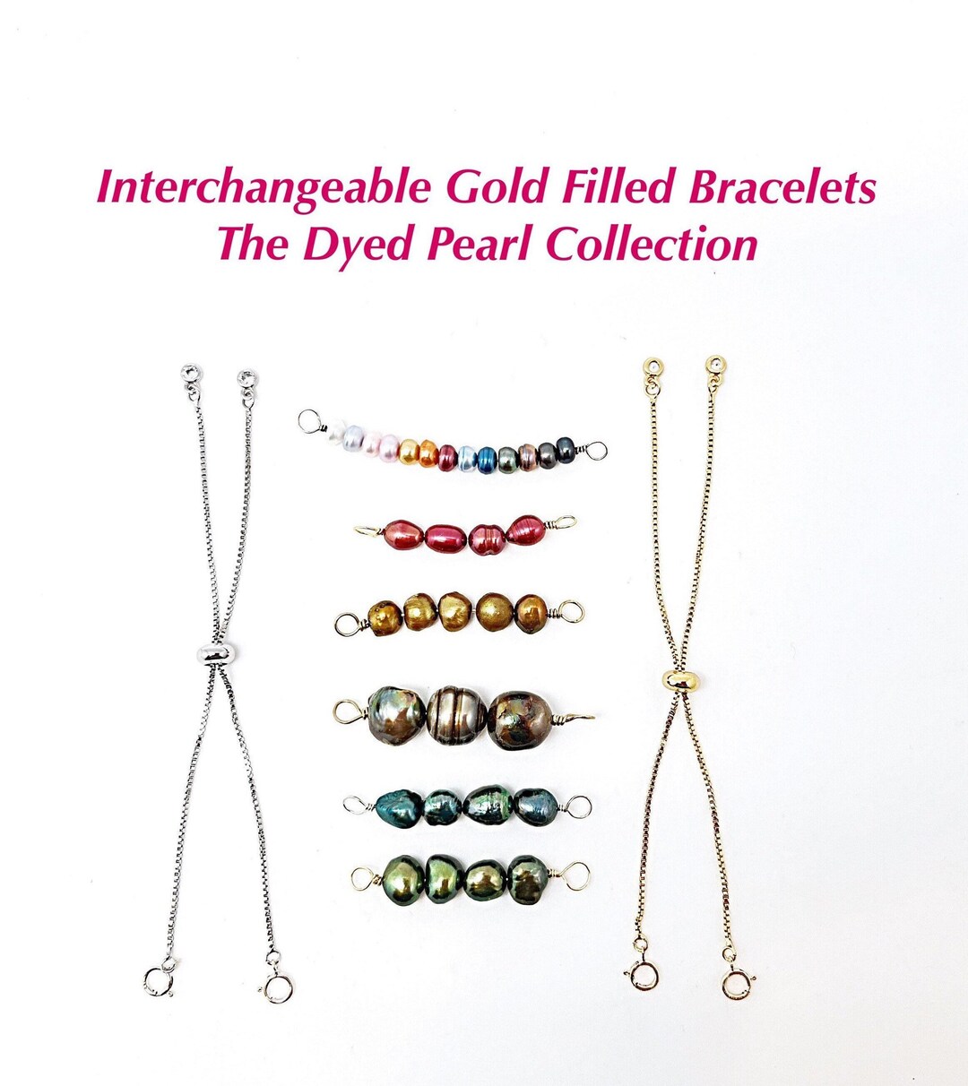 Interchangeable Colored Pearls Bolo Chain Gold Filled Bracelets ...