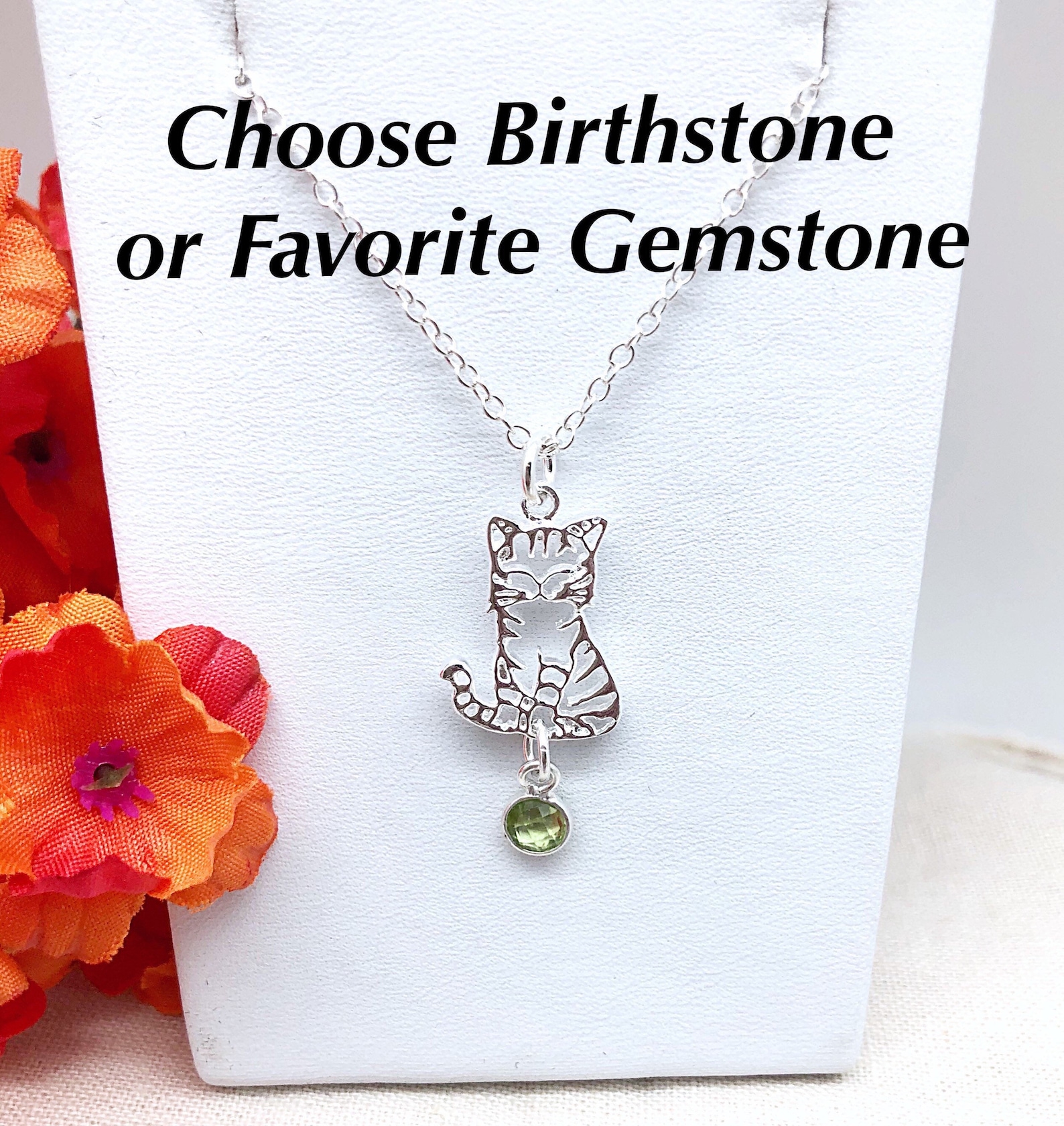 Sterling Birthstone Cat Necklace Dangling Birthstone Sterling - Etsy
