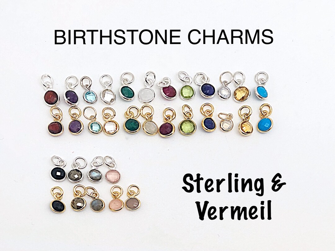 Small Birthstone Bezel Charms in Sterling and Vermeil Bezels, Gemstone ...