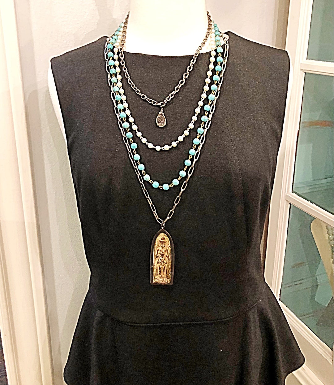 Mother Child Antique Replica Pendant Four Row Chain Necklace, Mother’s ...