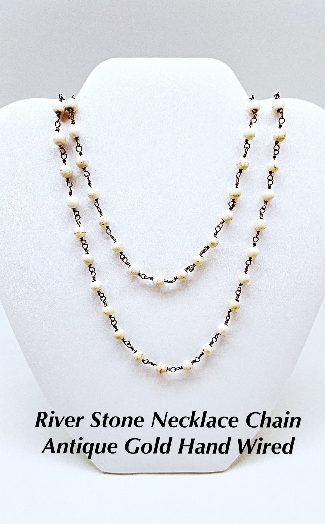 River Stone 6mm Hand Wired Custom Necklaces, Ivory Color Gemstone Chain ...
