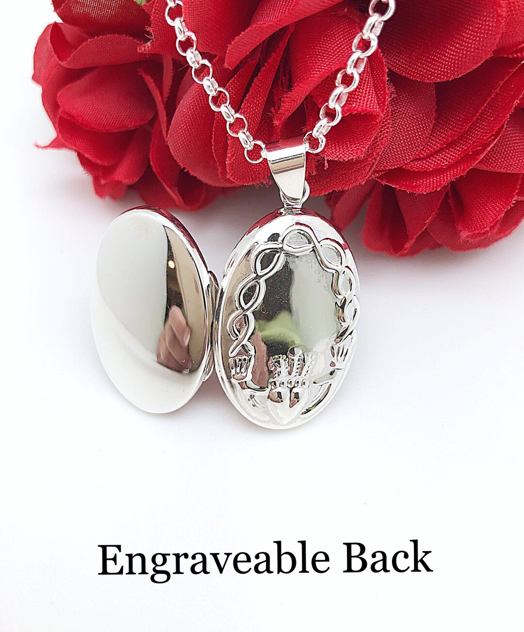 Claddagh Celtic Knot Photo Locket Necklace, Sterling Claddagh Locket ...