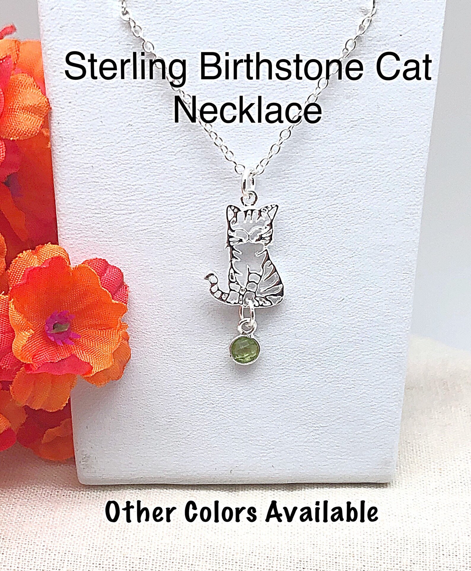 Sterling Birthstone Cat Necklace Dangling Birthstone Sterling | Etsy