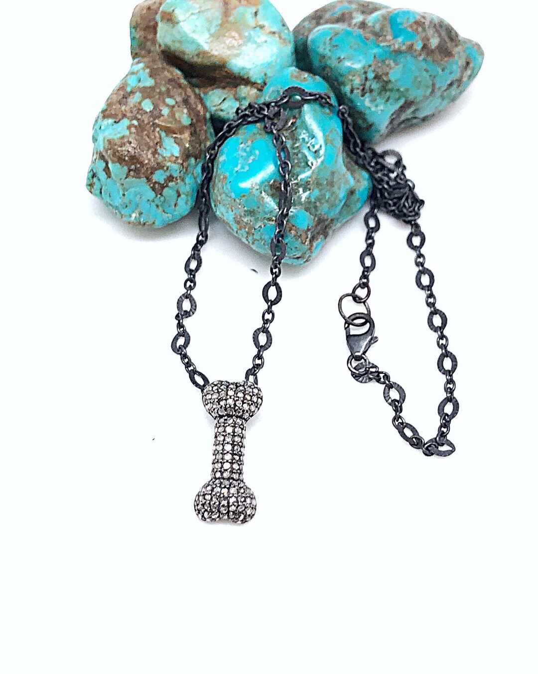 Small Pave Diamond Dog Bone Charm Necklace, Dog Bone Diamond Choker ...