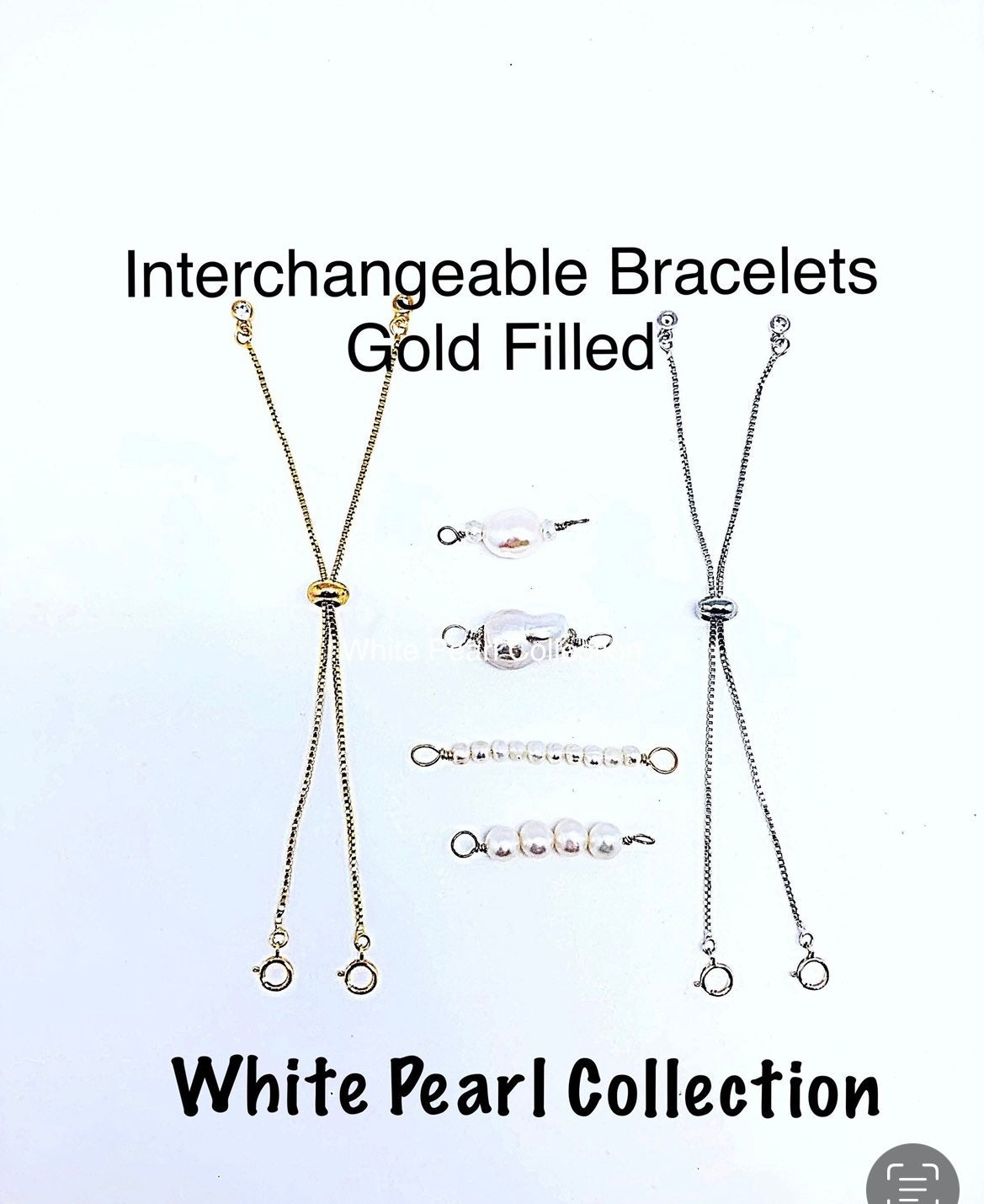 Interchangeable White Pearl Bolo Gold Fill Chain Bracelets, Changeable ...