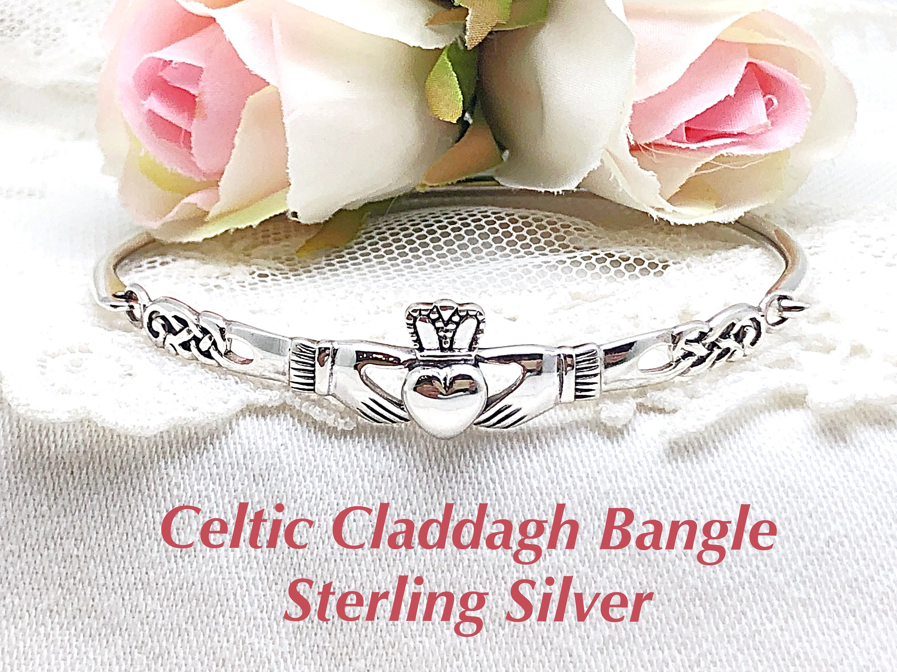 Sterling Claddagh Celtic Knot Oval Hinged Bangle, Claddagh Sterling One ...