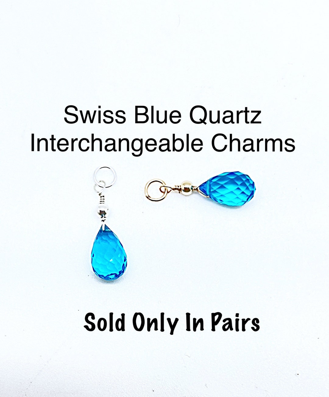 Interchangeable Swiss Blue Quartz Earring Charms, Swiss Blue Quartz ...