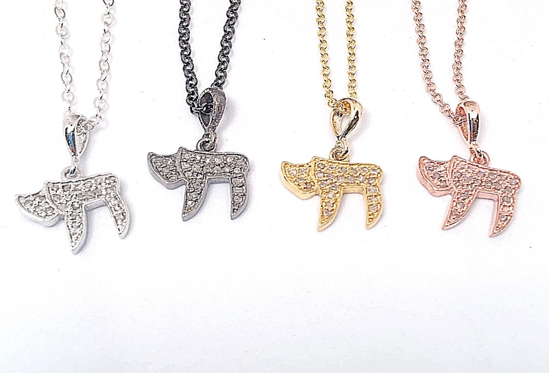 Small Diamond Chai Necklace, Diamond Rose Gold Chai Necklace, Yellow ...