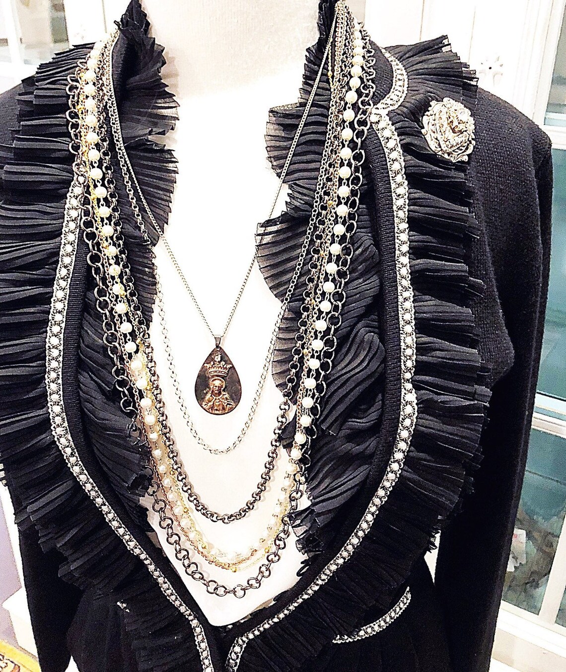 Sacred Heart of Jesus Multi Pearl & Chain Long Necklace, Religious ...