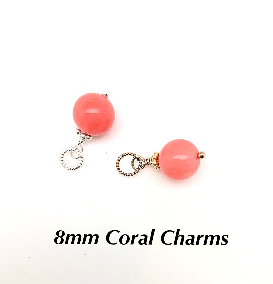 Interchangeable 8mm Round Coral Earring Dangle, Salmon Coral Earring ...