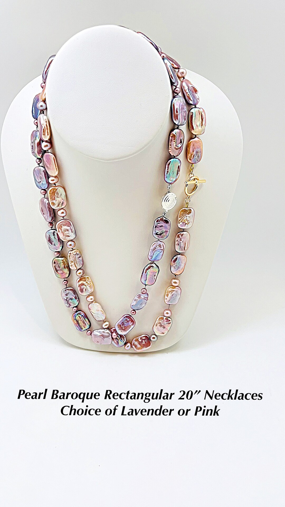 Rectangular Baroque Lavender or Pink Pearl Necklaces, High Luster ...