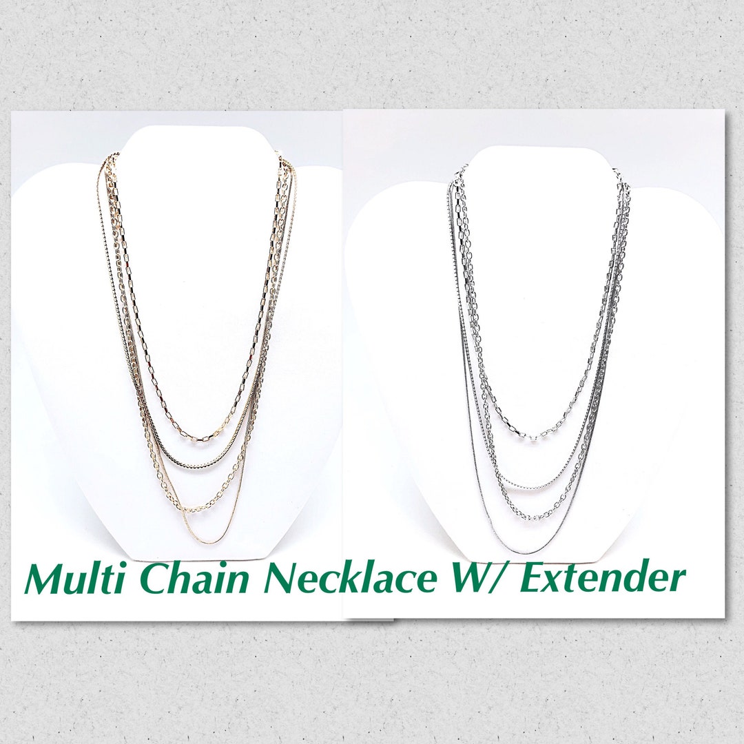 Multi Länge 4 Kette Halskette Gold oder Silber mit Verlängerung, Vor-Layered Gemischte Kette ...