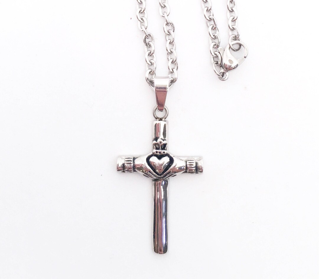Claddagh Cross in Stainless Steel, Unisex Stainless Claddagh Cross ...