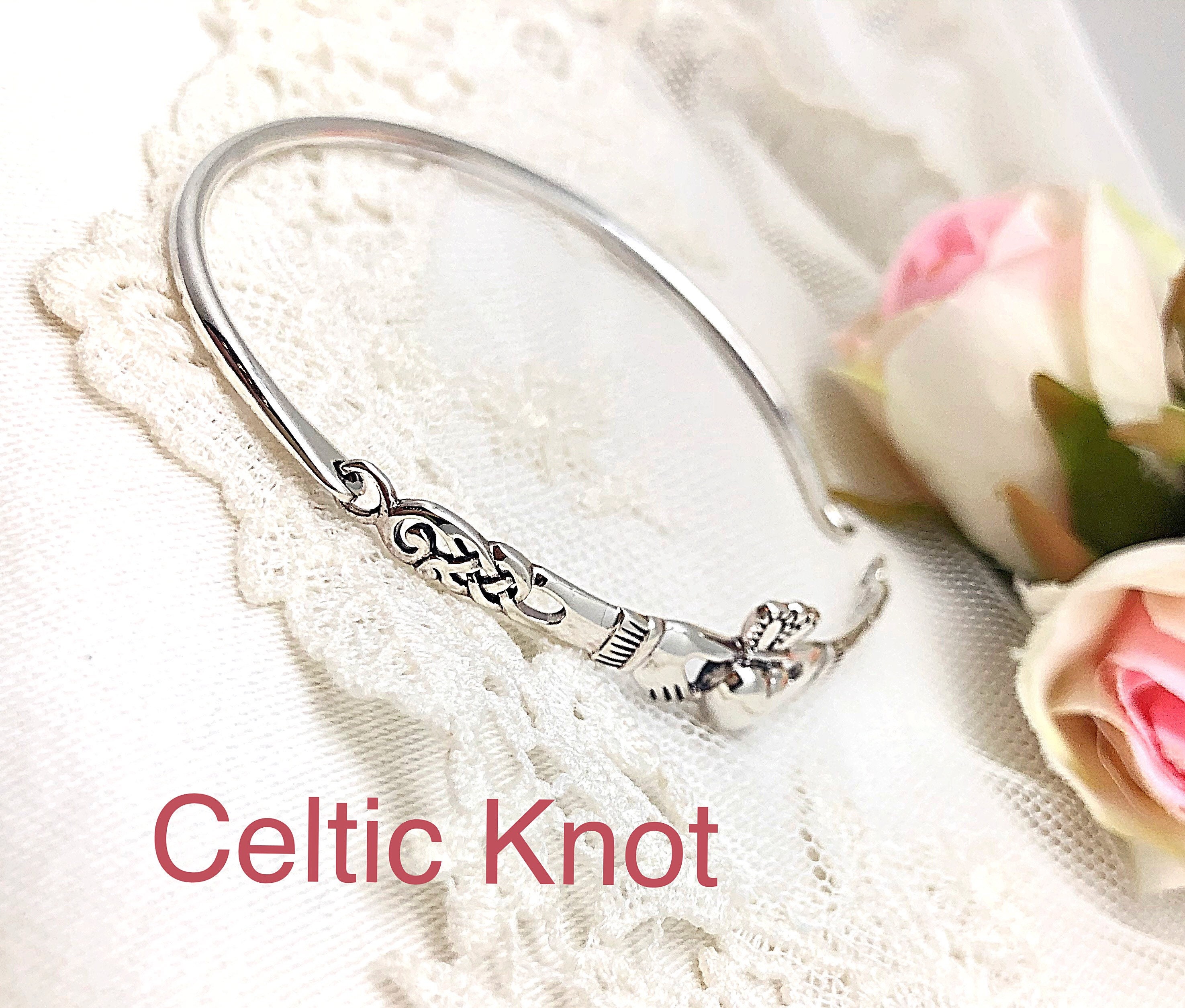 Sterling Claddagh Celtic Knot Oval Hinged Bangle, Claddagh Sterling One ...