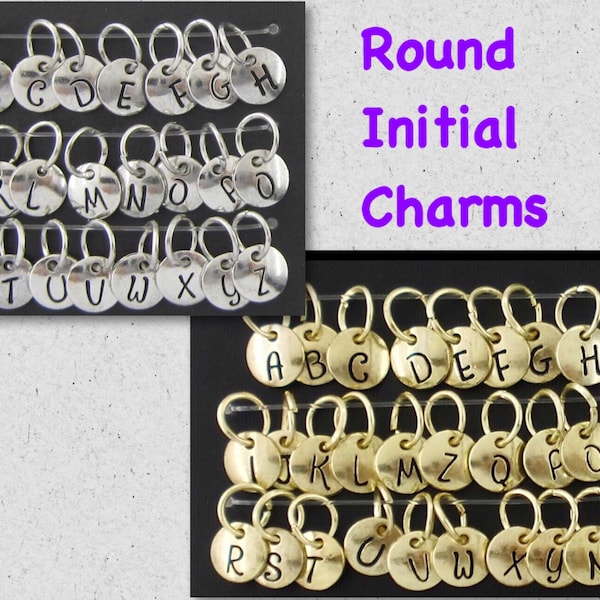 Round Initial Charm - Etsy