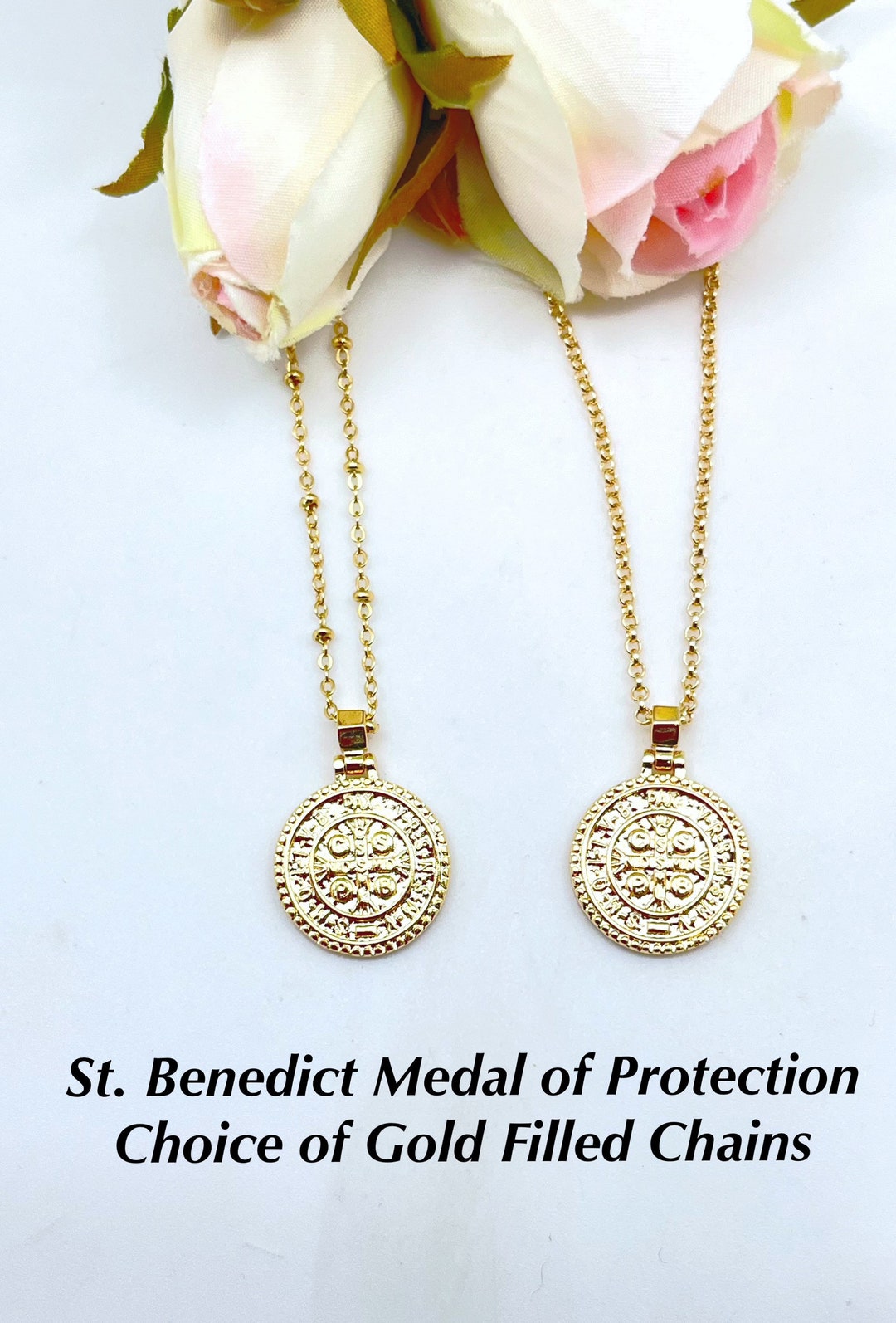 St. Benedict Medal Necklace Choice of Gold Filled Chains, Gold Filled ...