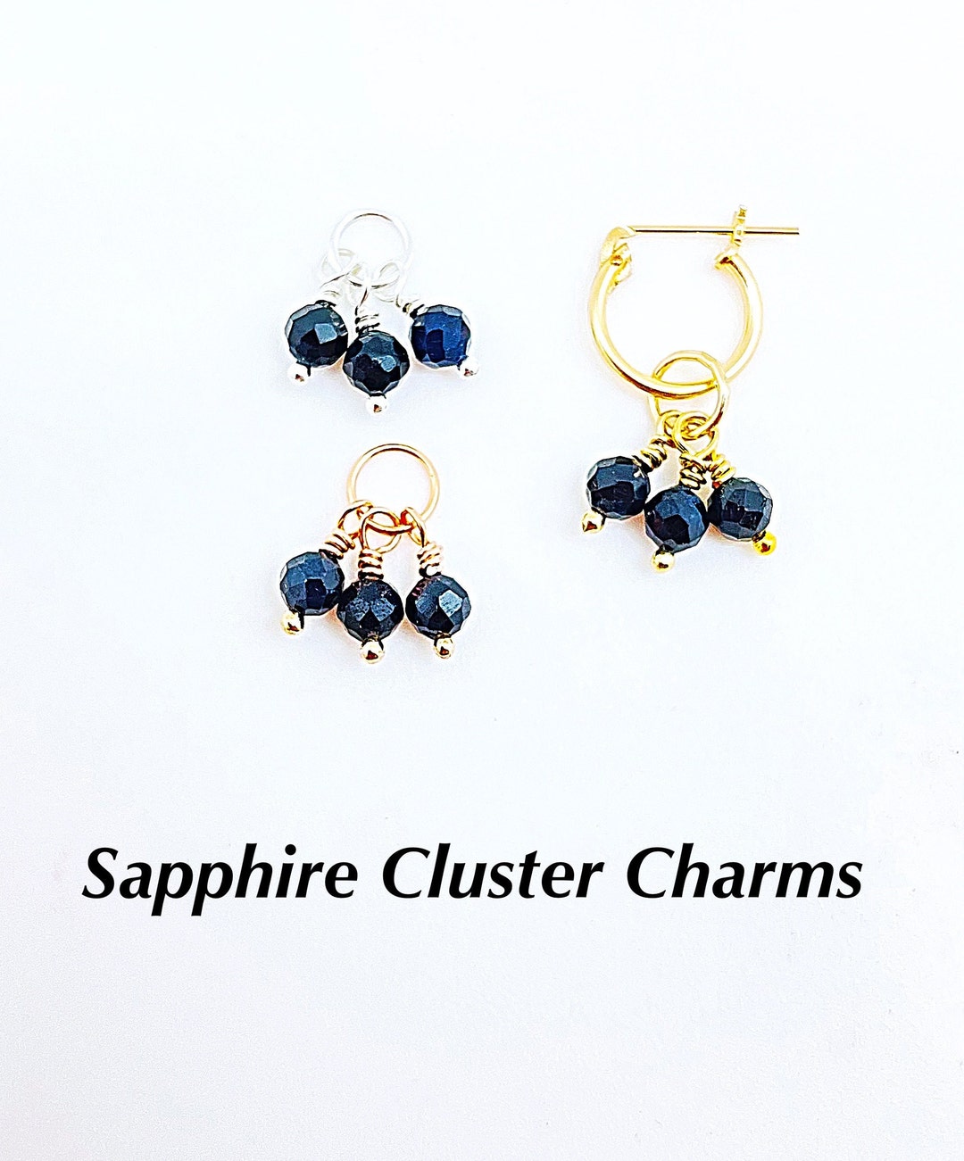 Interchangeable Sapphire Cluster Hoop Charm, Sapphire Cluster Necklace ...