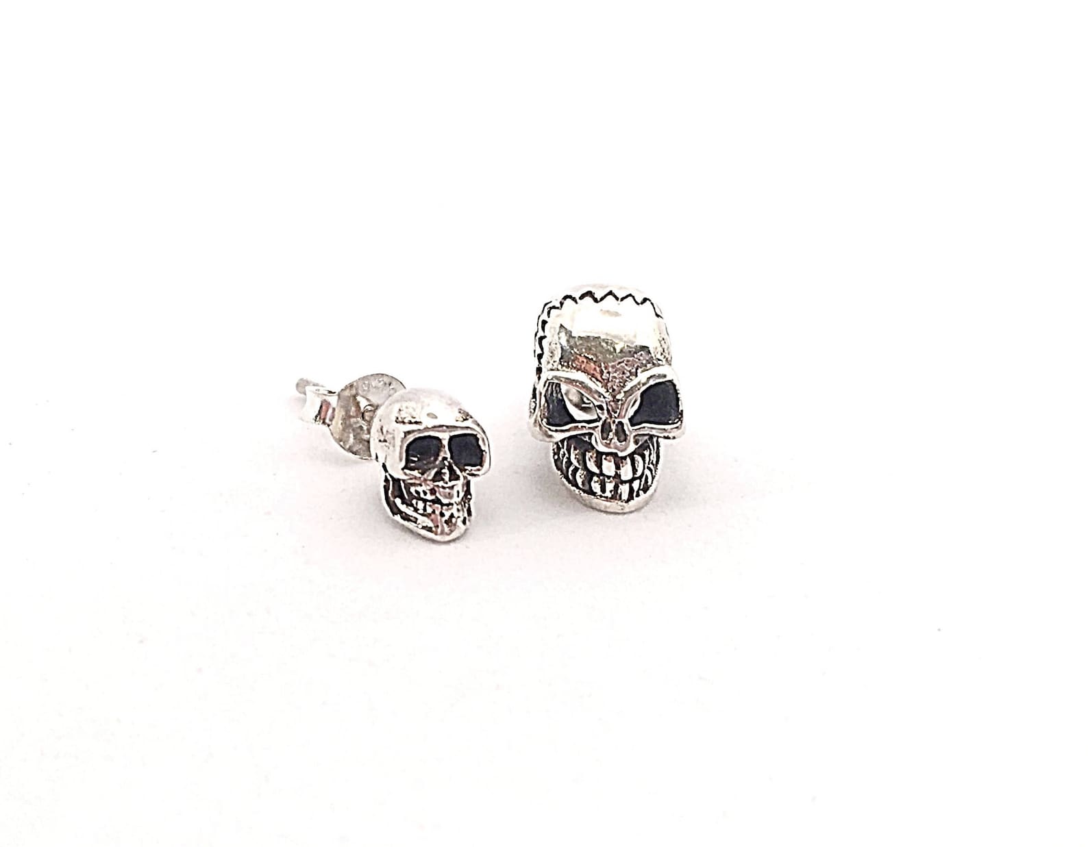 Human Skull Head Sterling Stud Earrings Sterling Silver Skull | Etsy