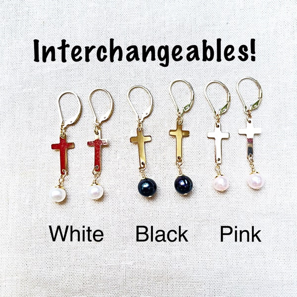 Pearl Black Cross Earrings - Etsy
