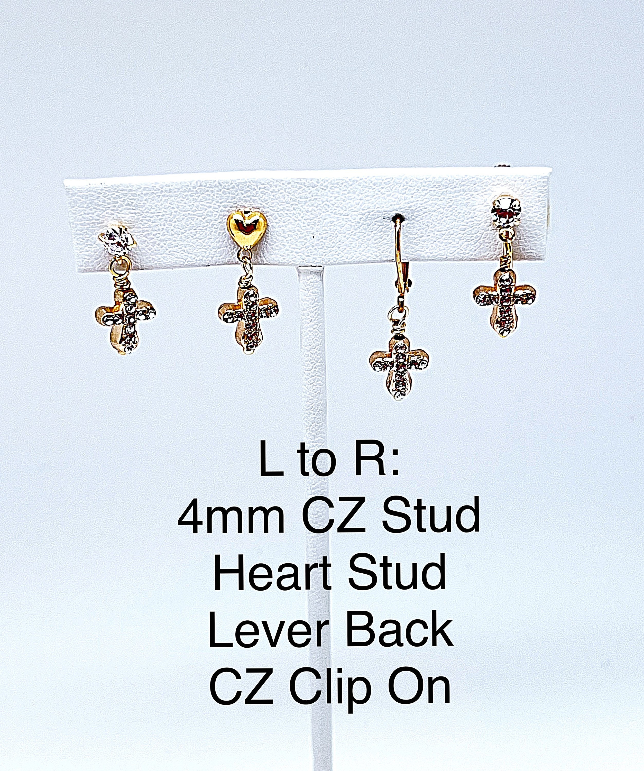 Mini Crystal Gold Crosses on Your Choice of Earring Style-clip On, Stud ...