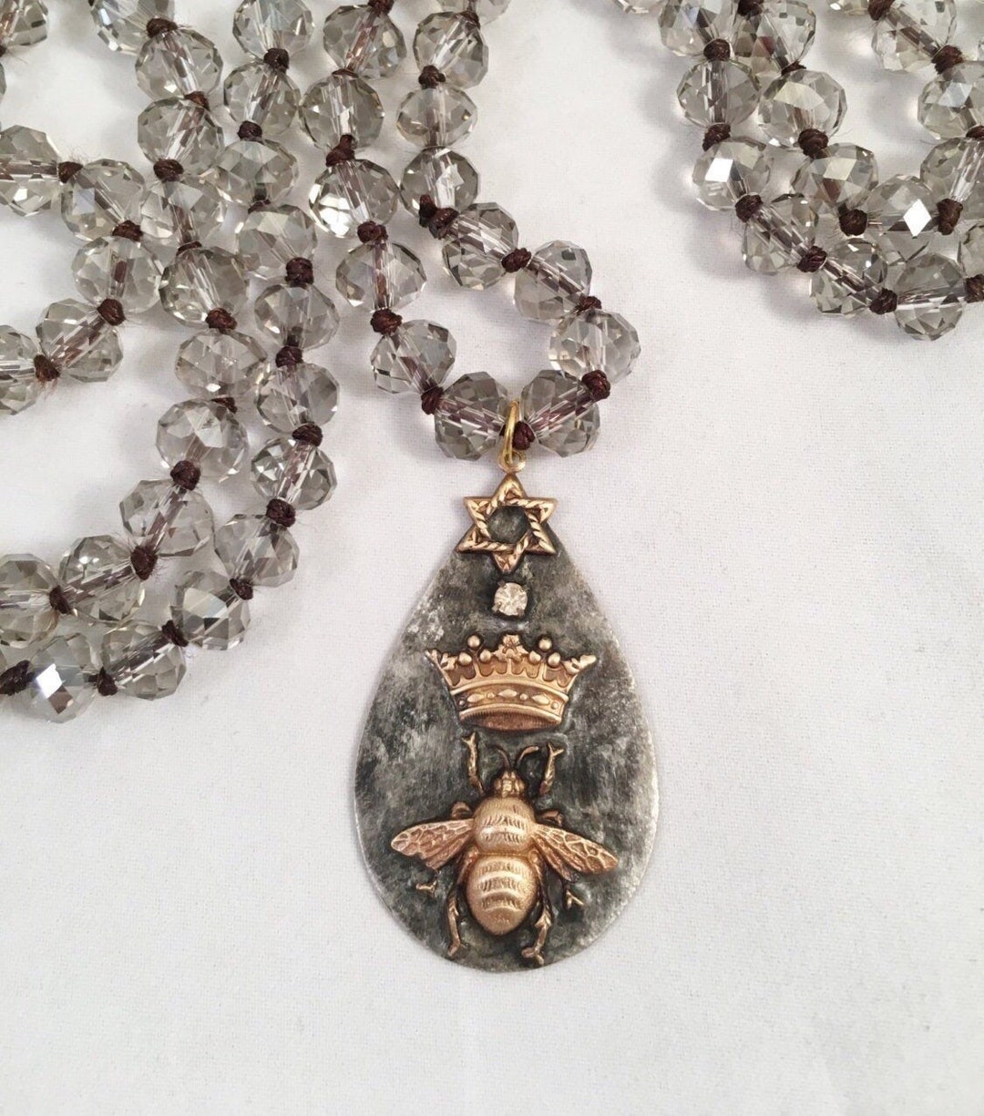 Jewish Star Crown and Bee Necklace, Star of David Crown and Bee ...