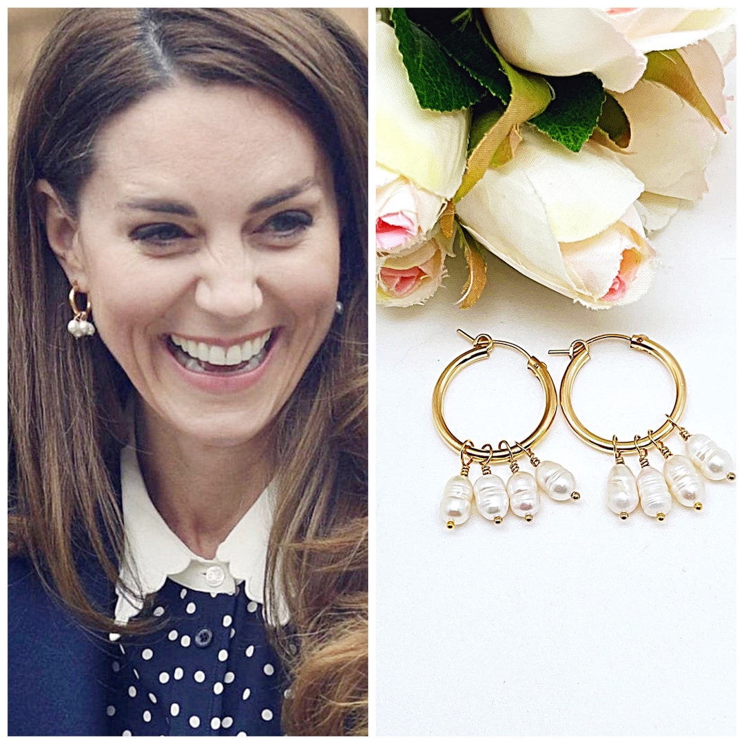Kate Middleton Inspired Pearl Dangle Gold Filled Hoops, Bridesmaid ...