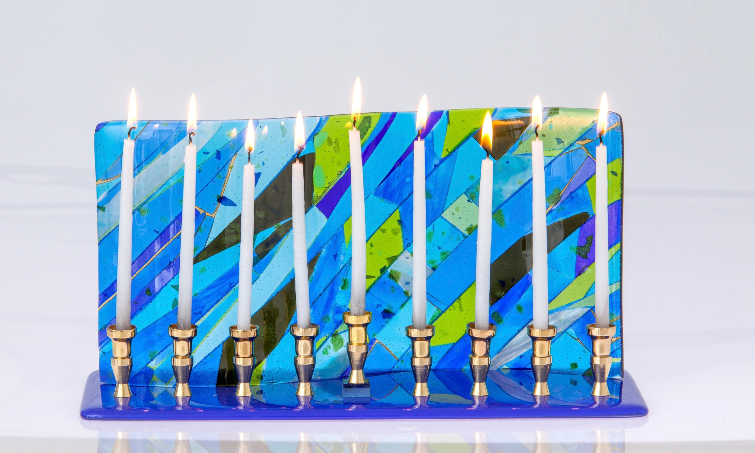 Blue, Art Glass Menorah, Handmade Menorah, Art Glass, Judaica, Hanukah ...