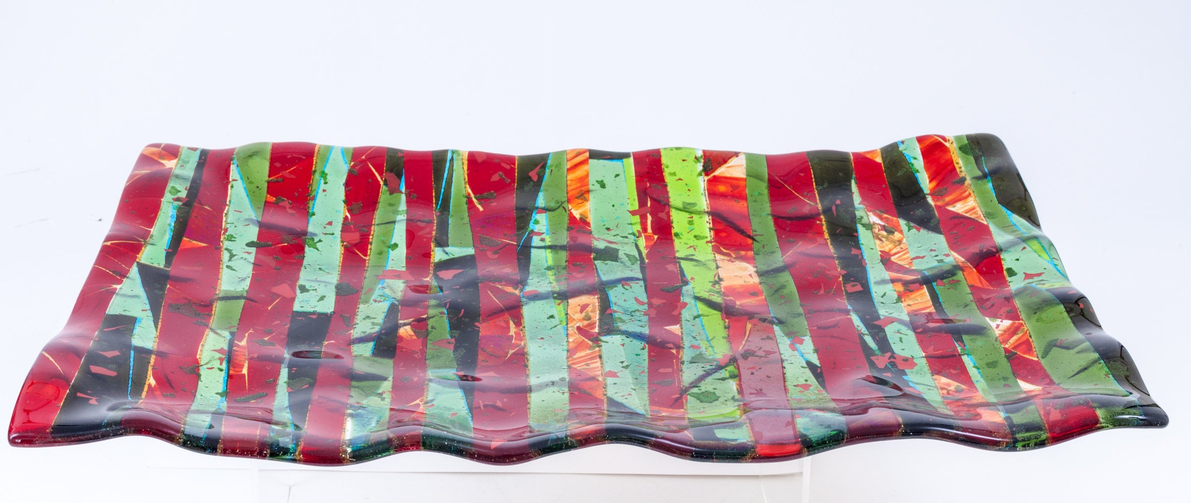 Striped Fused Glass Platter, Art Glass Platter, Holiday Platter in Red ...