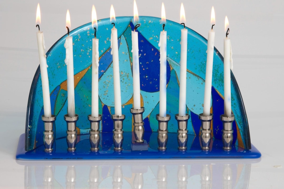 Mediterranean Menorah, Art Glass Menorah, Handmade Menorah, Art Glass ...