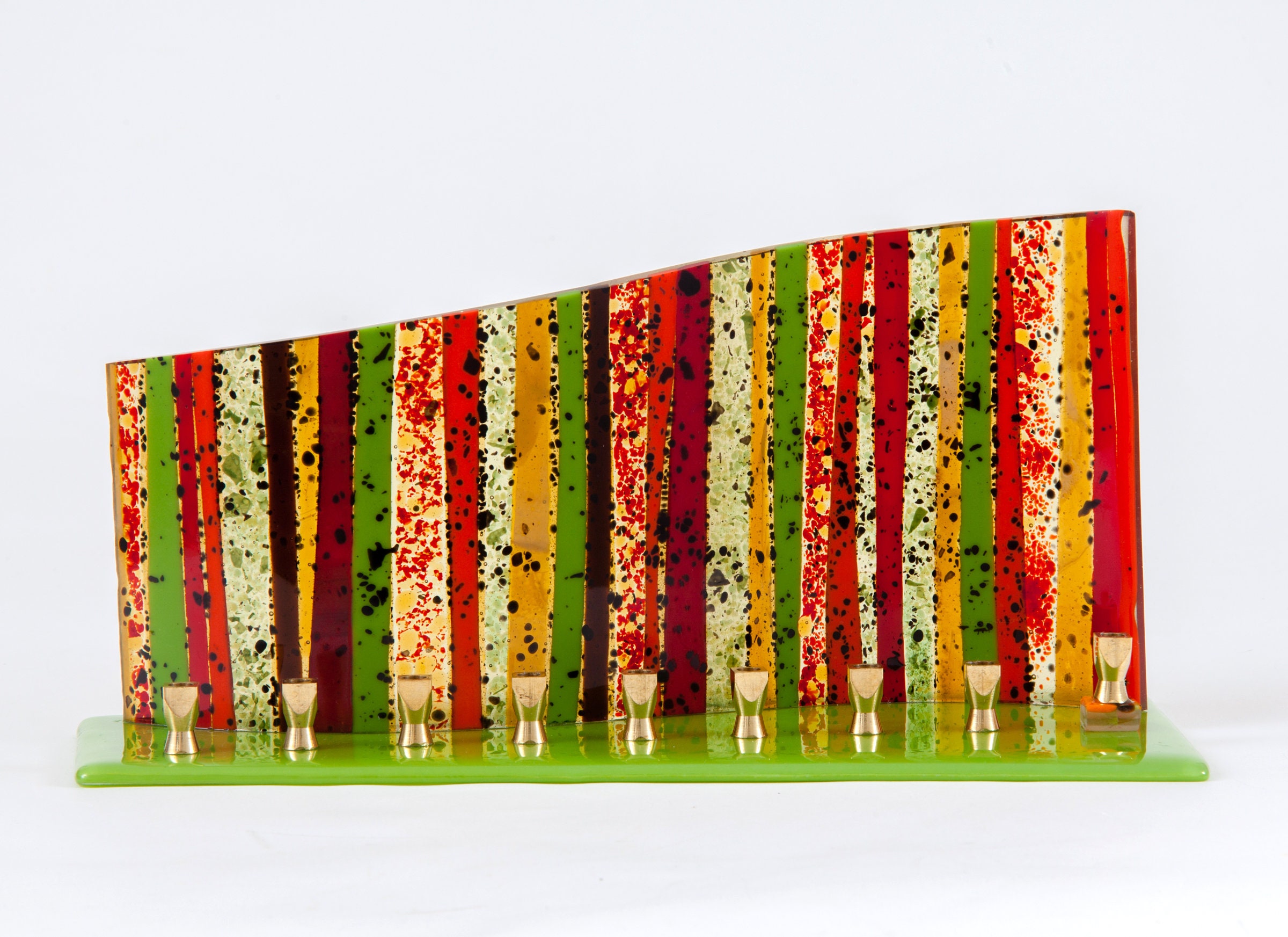 Forest Wave Menorah, Art Glass Menorah, Handmade, Collectibles, Judaica, Hanukkah Holiday ...