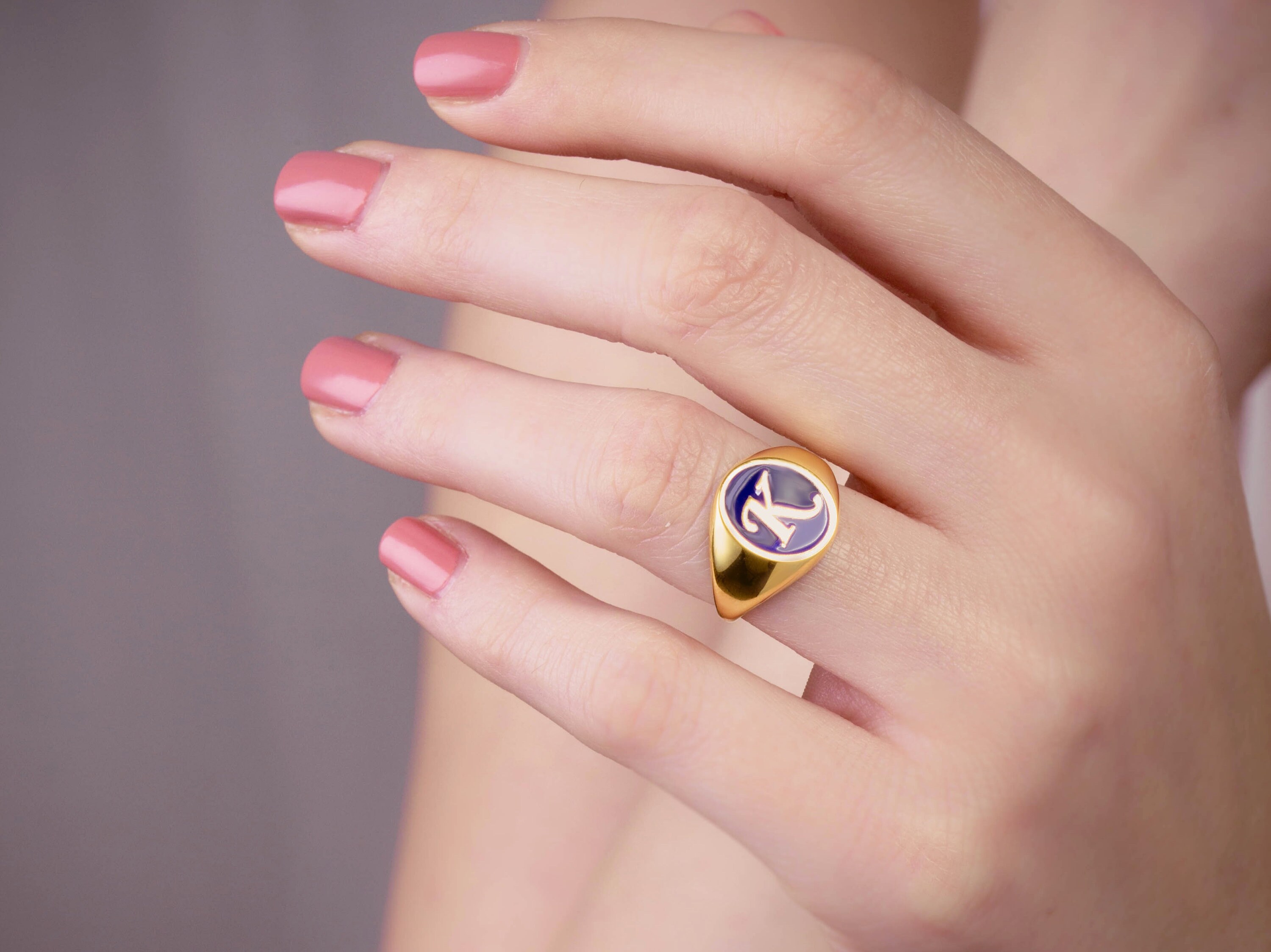 Enamel Signet Ring Oval Signet Ring Signet Monogram Ring | Etsy