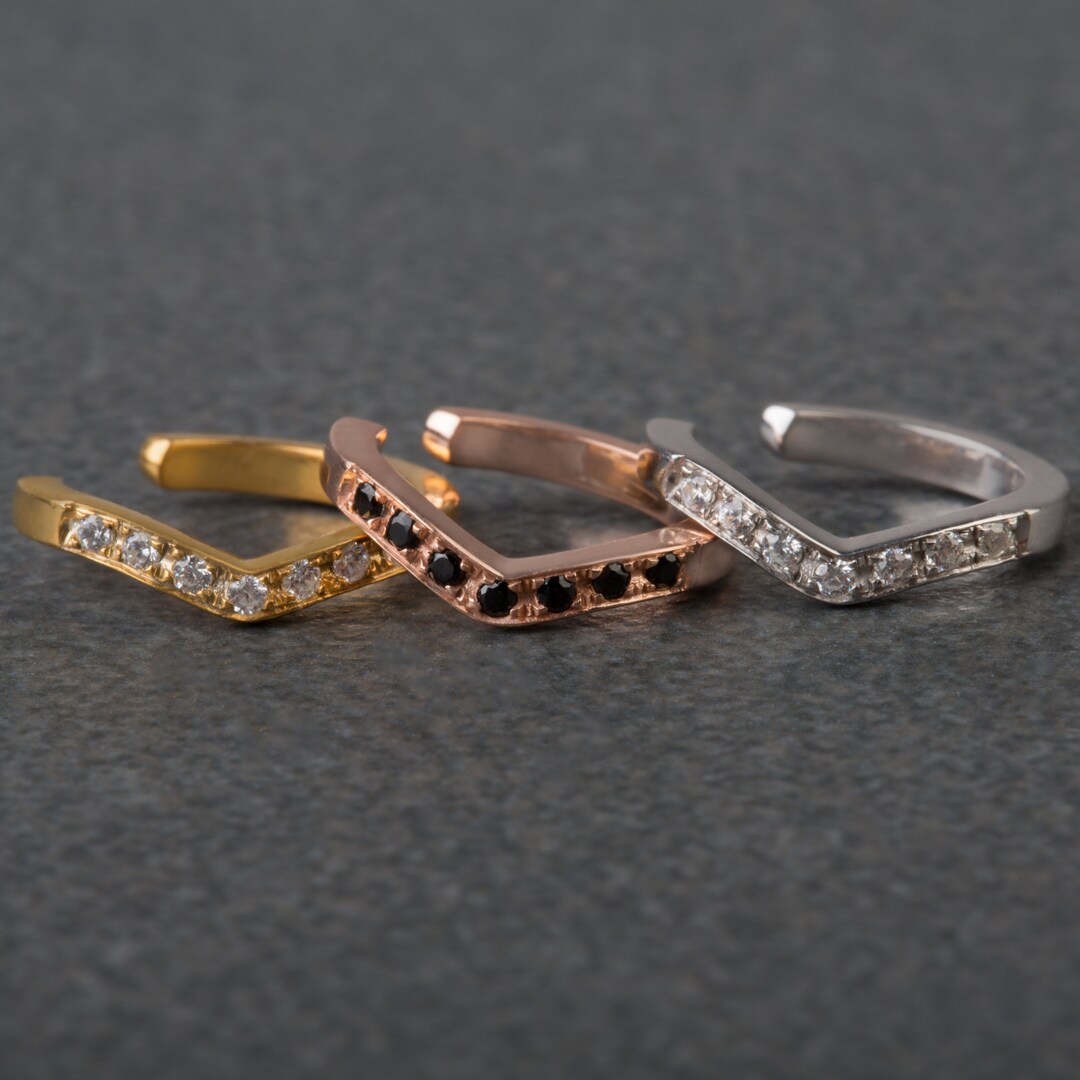 Solid Gold Ear Cuff Ringchevron Ear Cuffcz Pave Ear Cuff 9k - Etsy