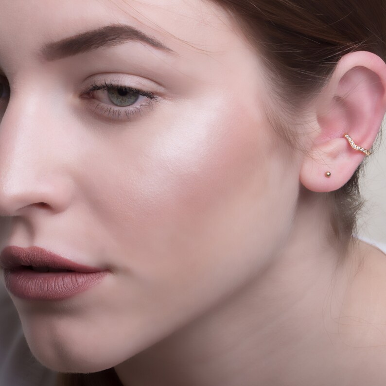 Solid Gold Ear Cuff Ringchevron Ear Cuffcz Pave Ear Cuff 9k | Etsy