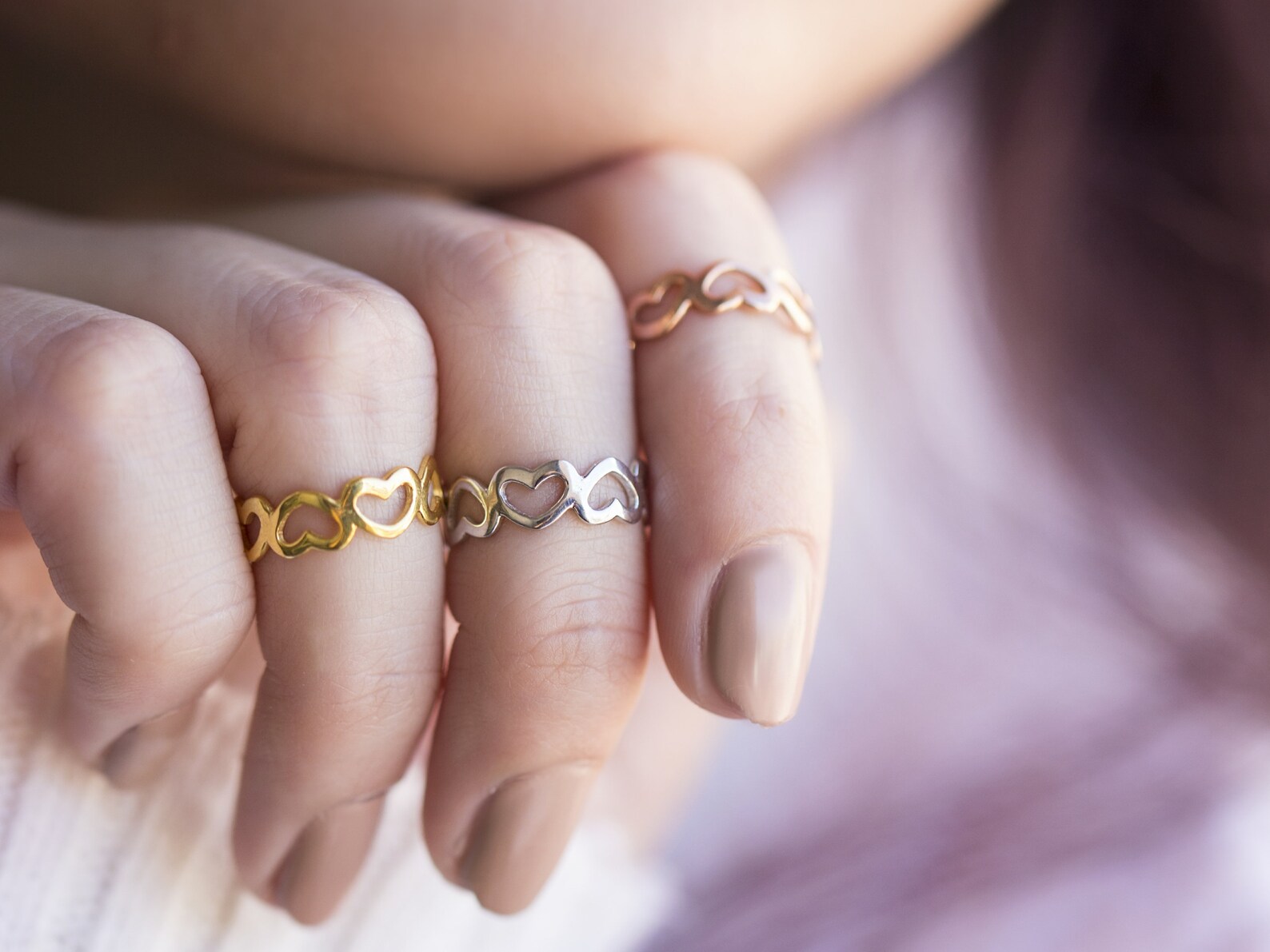 Solid Gold Toe Ringmultiple Hearts Toe Ringmidi & Pinky - Etsy