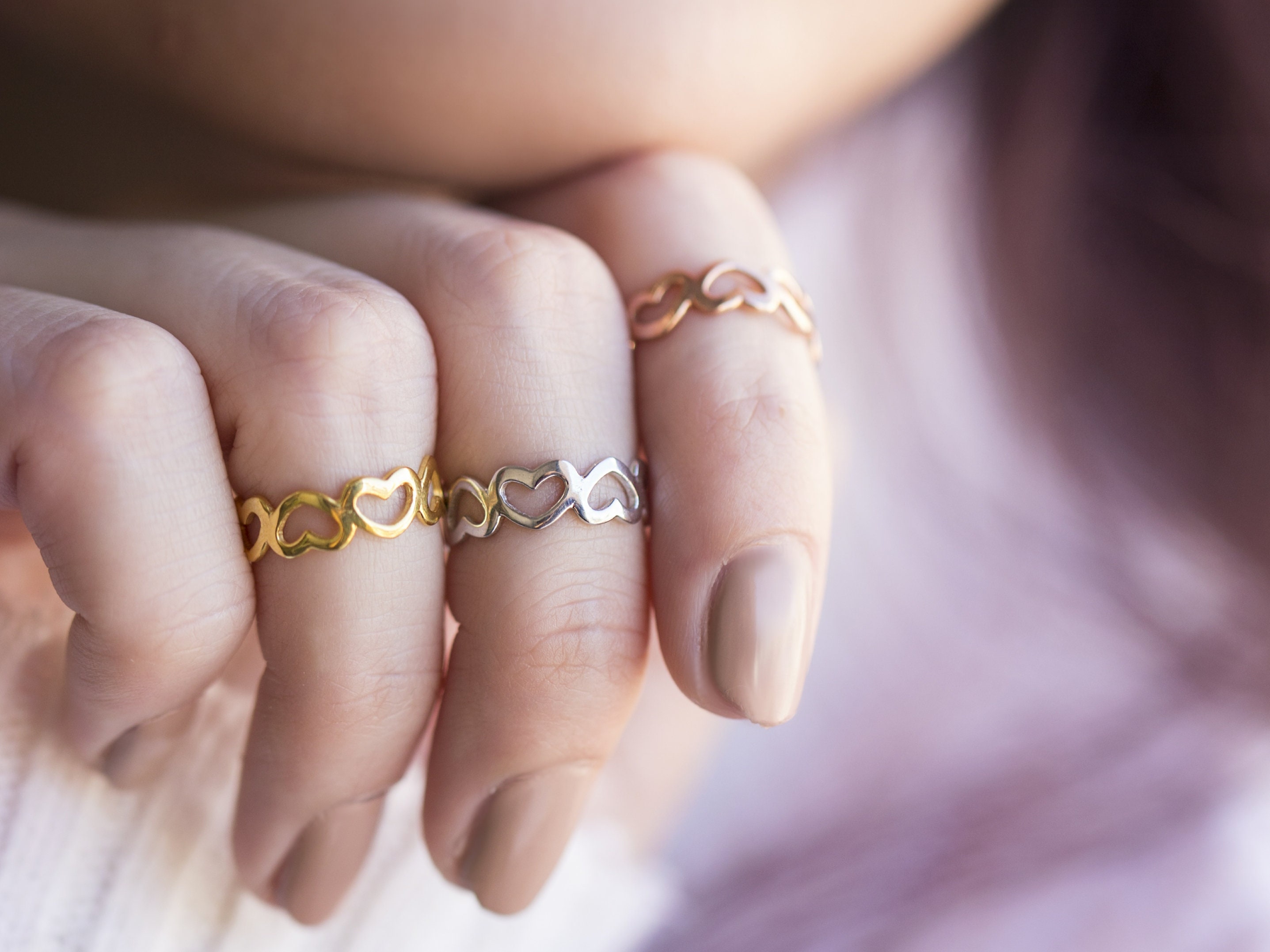 Solid Gold Toe Ringmultiple Hearts Toe Ringmidi & Pinky - Etsy