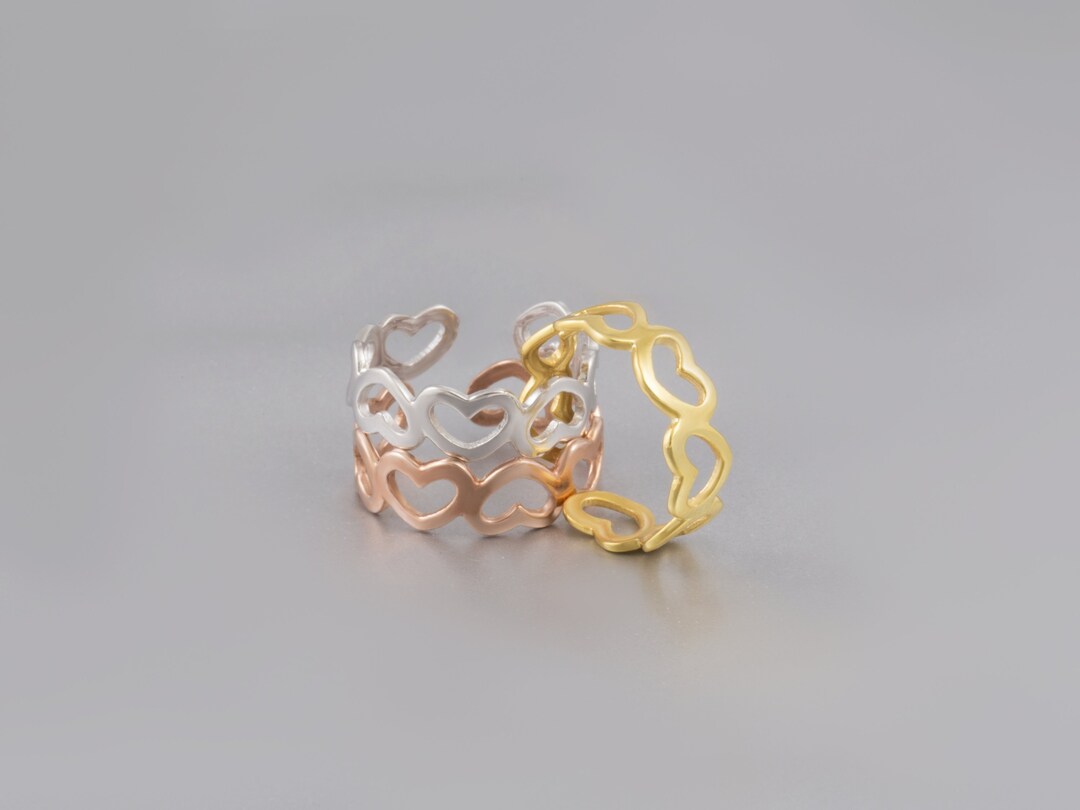 Solid Gold Toe Ring,multiple Hearts Toe Ring,midi & Pinky Ring,9k or ...