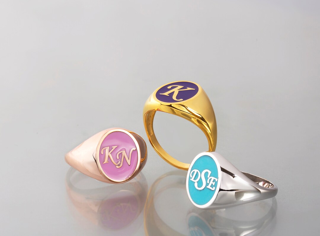 Enamel Signet Ring, Oval Signet Ring, Signet Monogram Ring, Enamel Ring ...