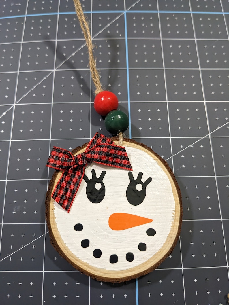 Snowman Face Natural Wood Slice Christmas Ornaments 3 Host - Etsy